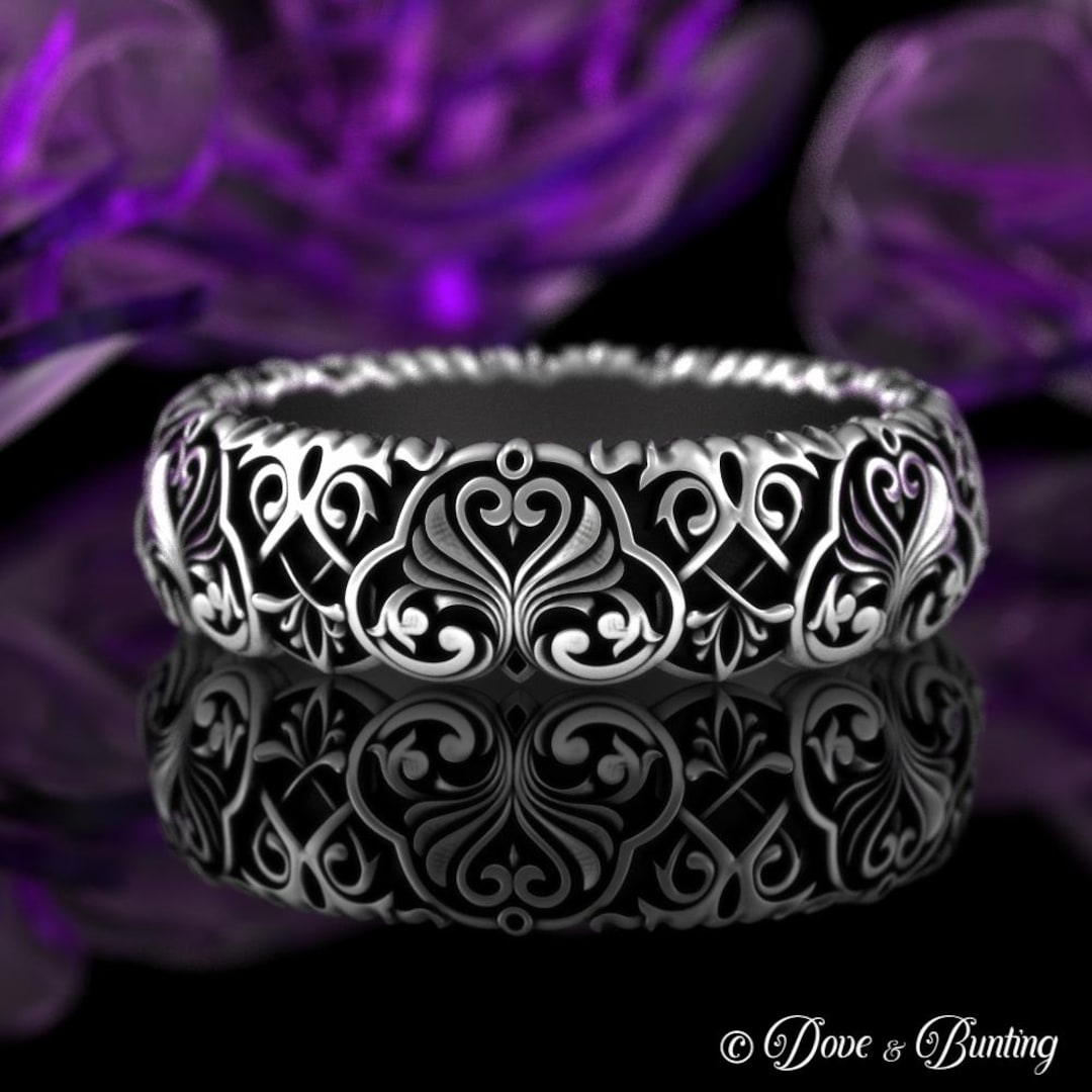Sterling Rococo Bridal Wedding Band, Ornate Silver Swan Womens Ring ...