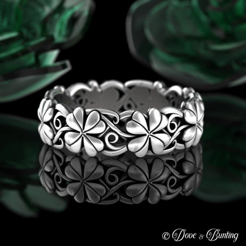 Four Leaf Clover Ring, Sterling Silver Clover Ring, Shamrock Ring ...