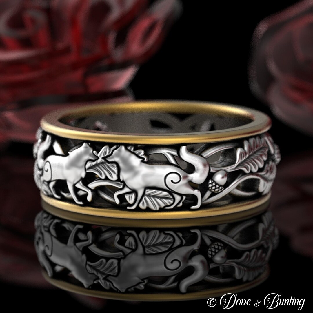 Sterling + 10K Gold Wolves Wedding Ring, Mated for Life Ring, Groom's ...