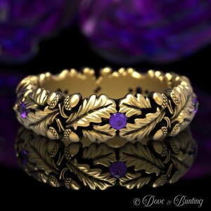 Nature Oak Ring, Gold Amethyst Ring, White Gold Art Nouveau Ring, Oak ...