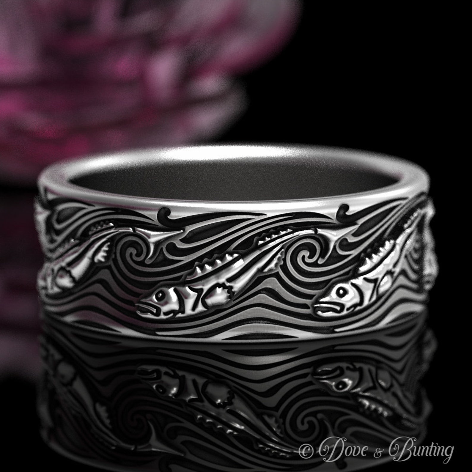 Sterling Fish Ring, Art Nouveau Fish, Silver Carp Ring, Fishing Ring ...