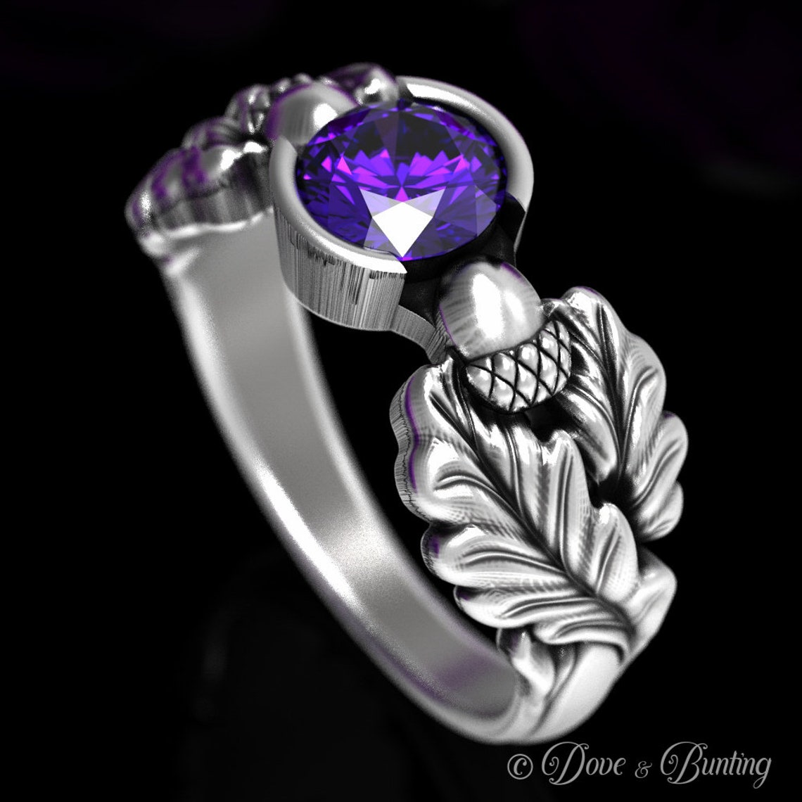 Gold Acorn Ring Gold Amethyst Engagement Ring Nature | Etsy