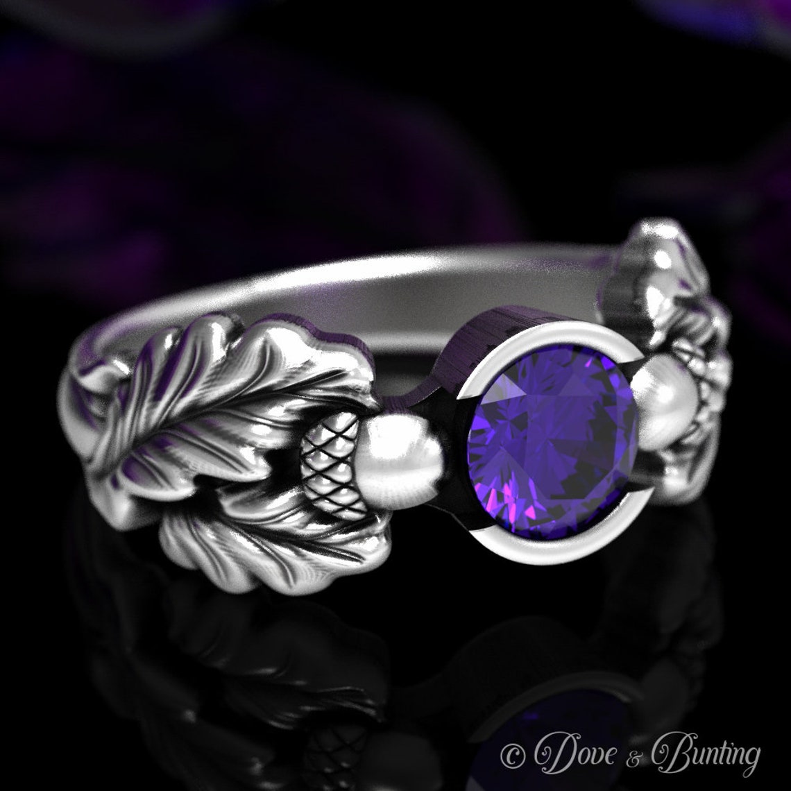 Gold Acorn Ring Gold Amethyst Engagement Ring Nature | Etsy