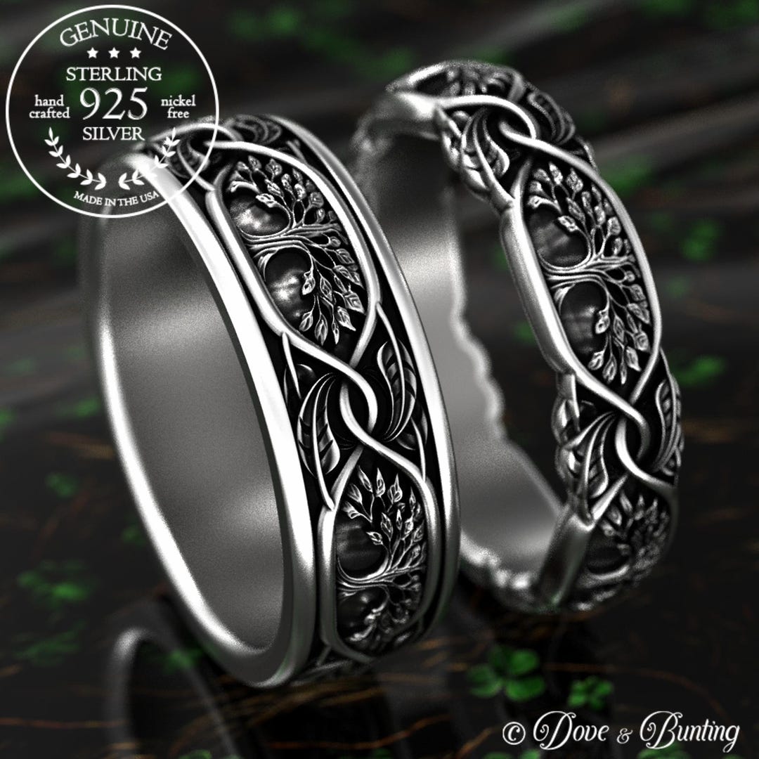 Sterling Matching Forest Wedding Ring Set, Silver His Hers Tree of Life ...