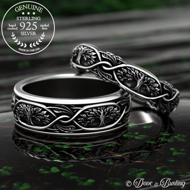 Sterling Matching Forest Wedding Ring Set, Silver His Hers Tree of Life ...