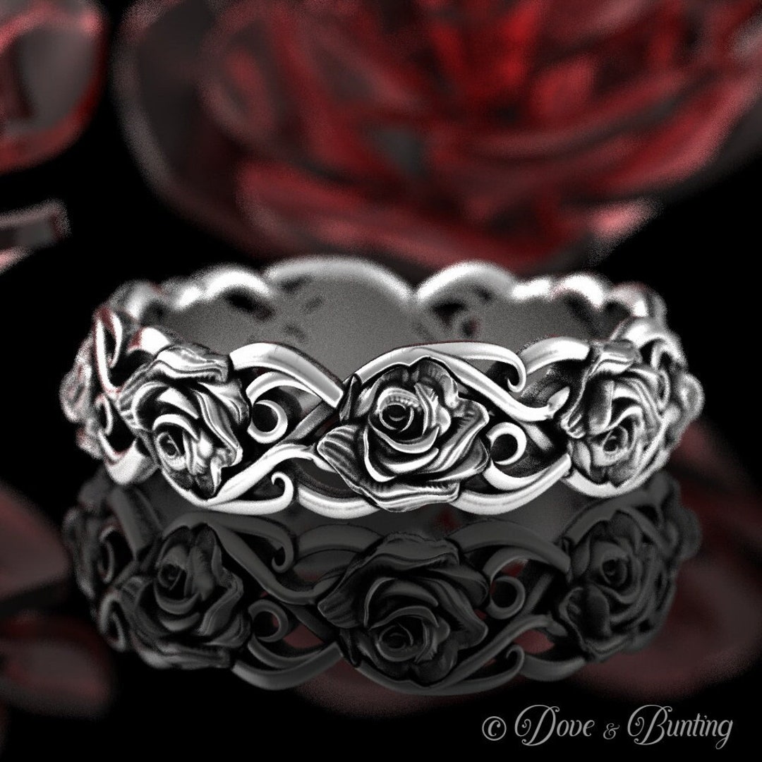 Sterling Silver Rose Wedding Ring, Womens Rose Flower Ring, Silver ...