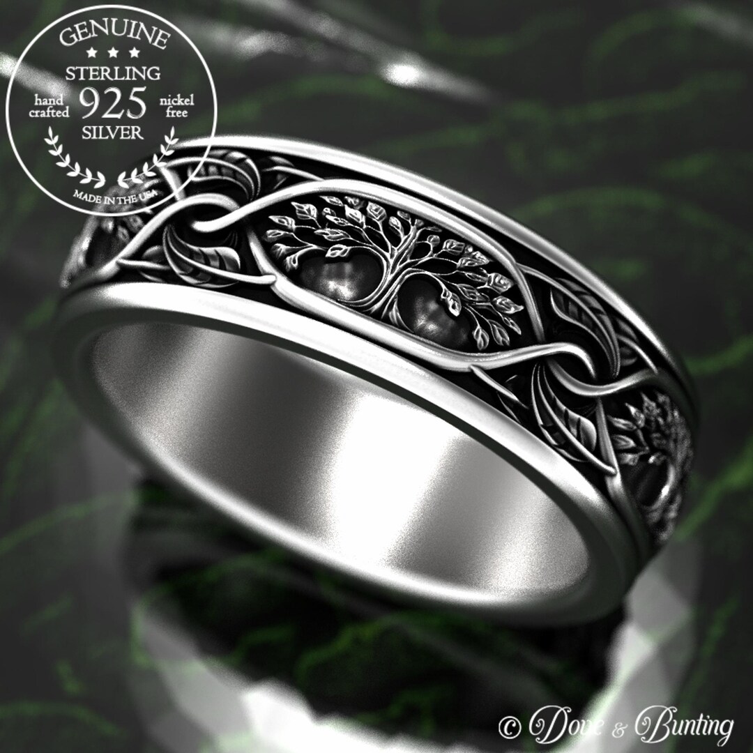 Mens Tree of Life Botanical Wedding Band, Sterling Grooms Forest ...