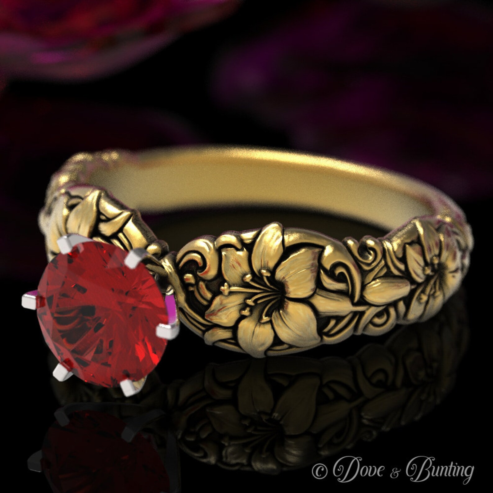 10K Ruby Lily Ring 14K Gold Floral Engagement Ruby Flower - Etsy