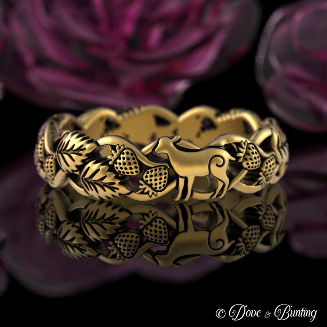 10K Gold Baby Lamb Ring, White Gold Strawberry Vine Ring, 14K Gold ...