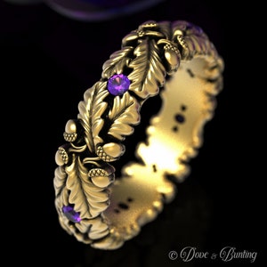 Nature Oak Ring, Gold Amethyst Ring, White Gold Art Nouveau Ring, Oak ...