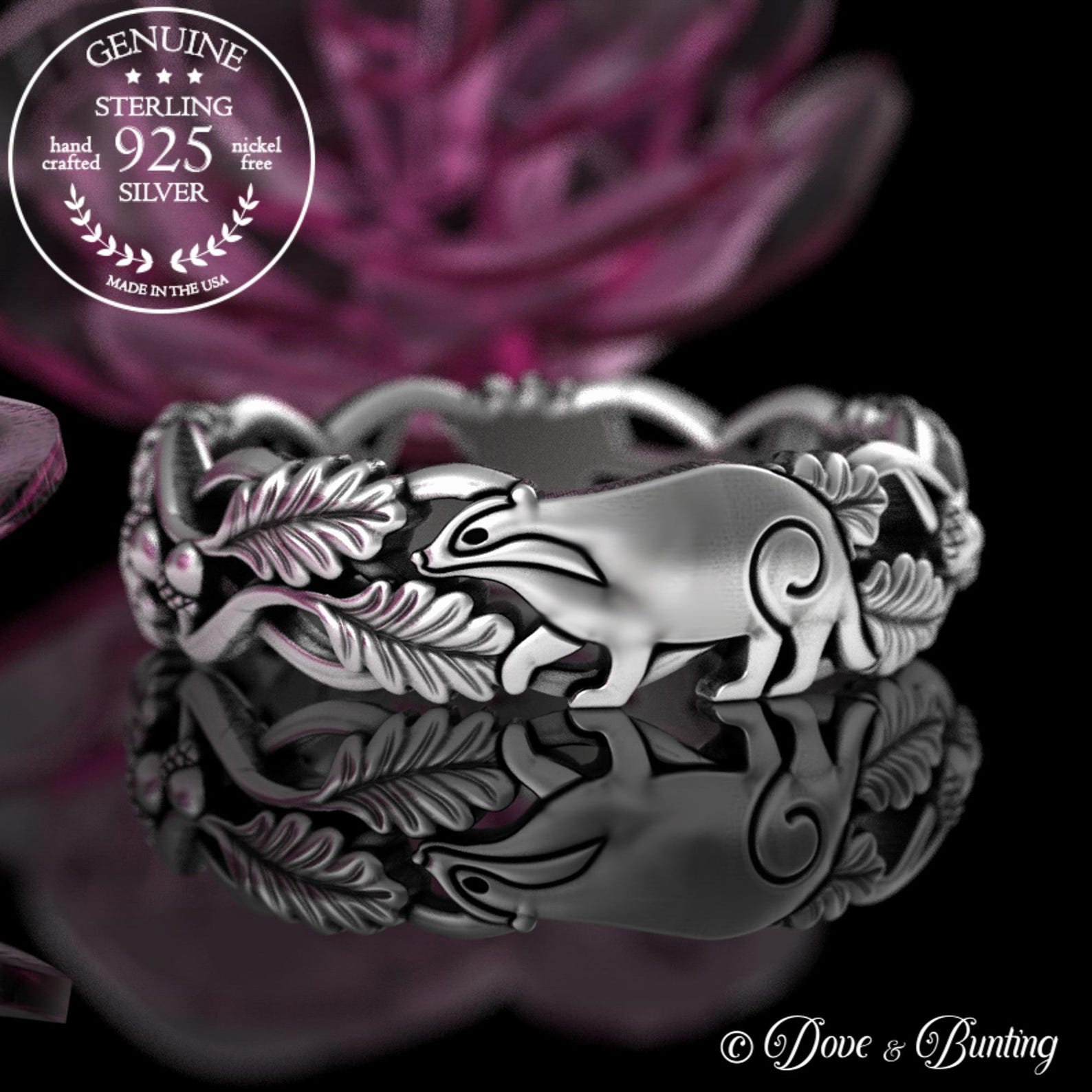 Sterling Badger Ring, Silver English Badger Wedding Band, Badger Spirit ...