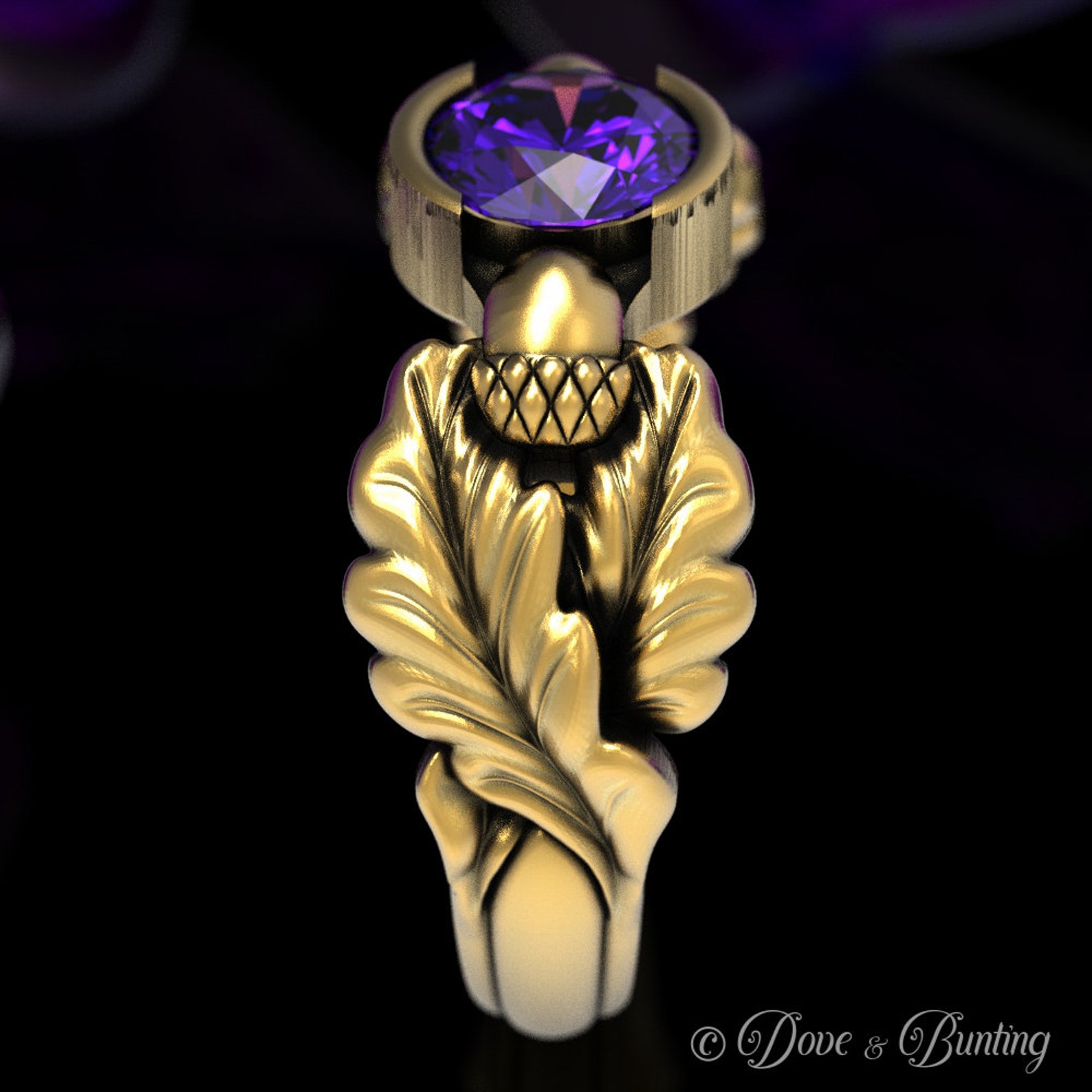 Gold Acorn Ring Gold Amethyst Engagement Ring Nature | Etsy