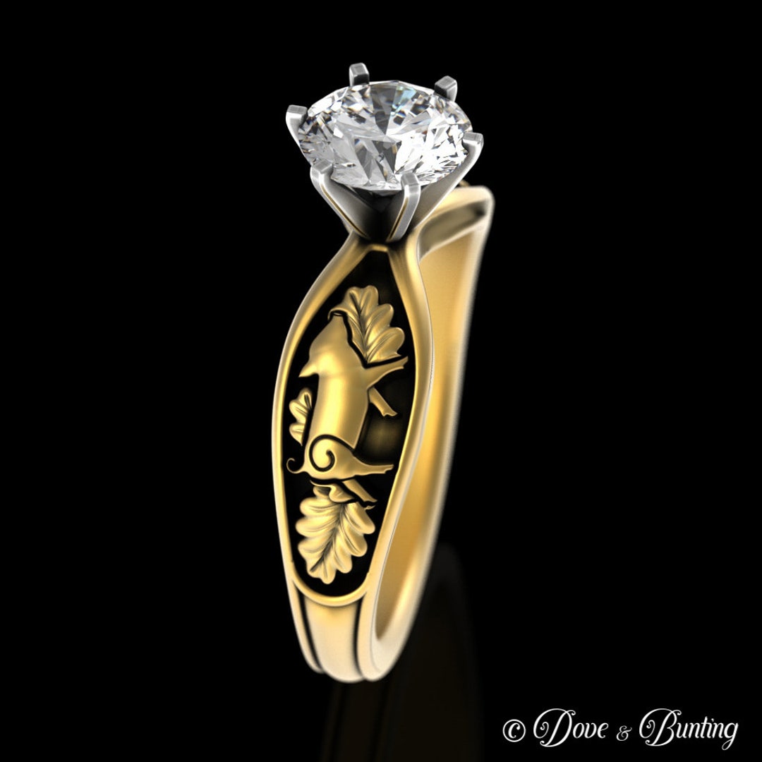 Gold Piglet Engagement Ring, 10K Pig Solitaire Wedding Ring, 14K ...