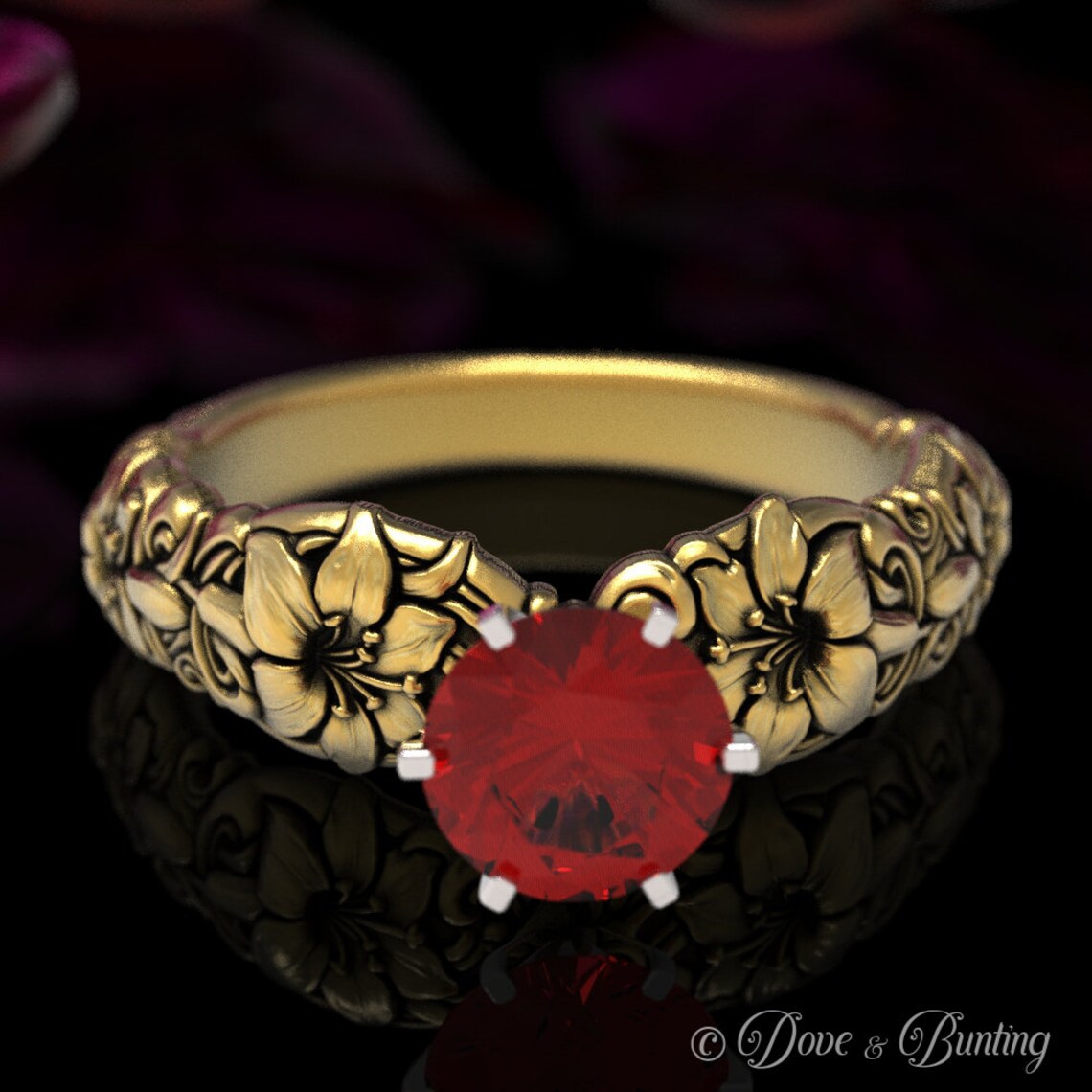 10K Ruby Lily Ring 14K Gold Floral Engagement Ruby Flower - Etsy