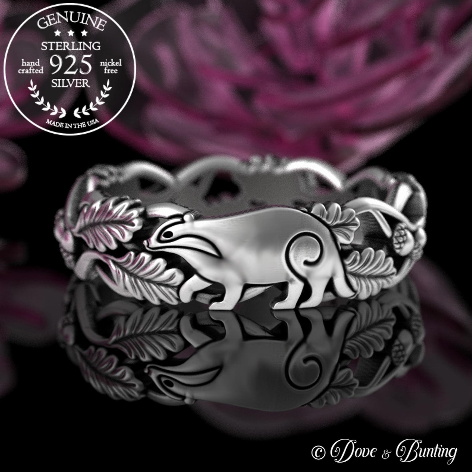Sterling Badger Ring, Silver English Badger Wedding Band, Badger Spirit ...