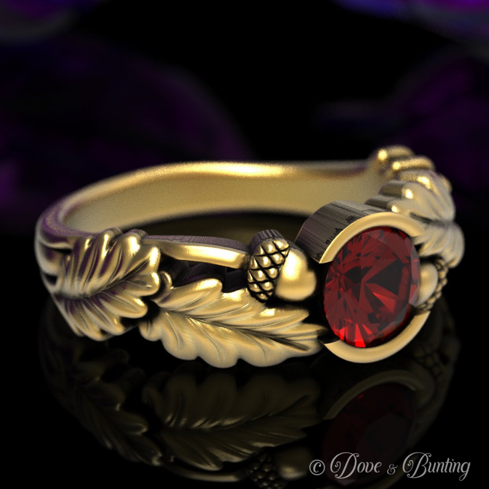 Gold Acorn Ring, Gold Ruby Engagement Ring, Nature Engagement Ring ...