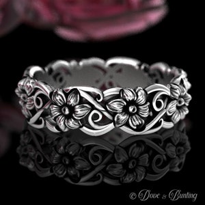 Daisy Flower Wedding Ring, Sterling Silver Daisy Wedding Band, Art ...