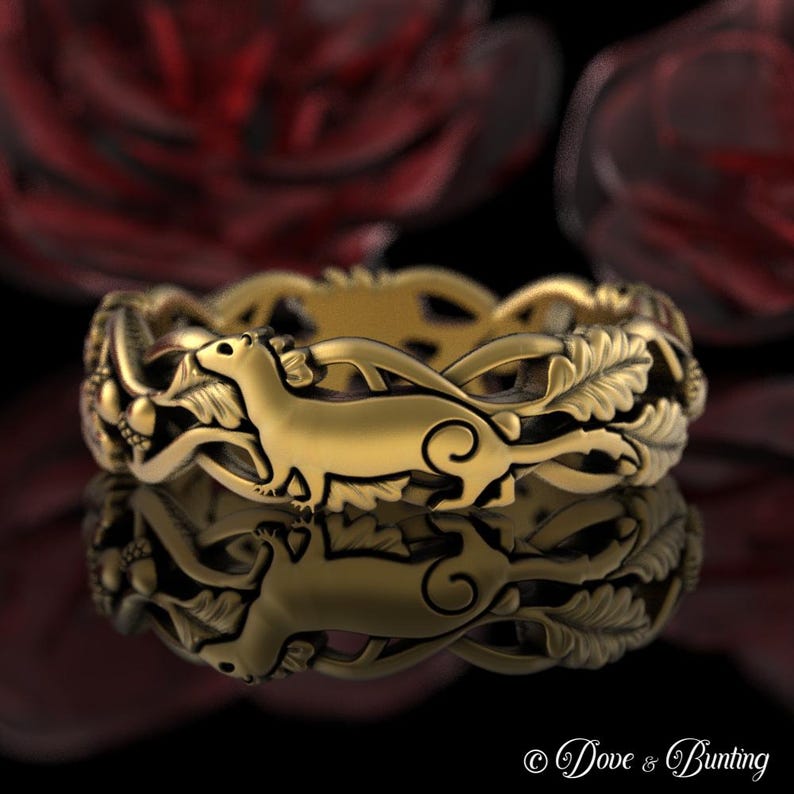 10K Gold Ferret Ring, 14K Weasel Wedding Band, Polecat Ring, White Gold ...