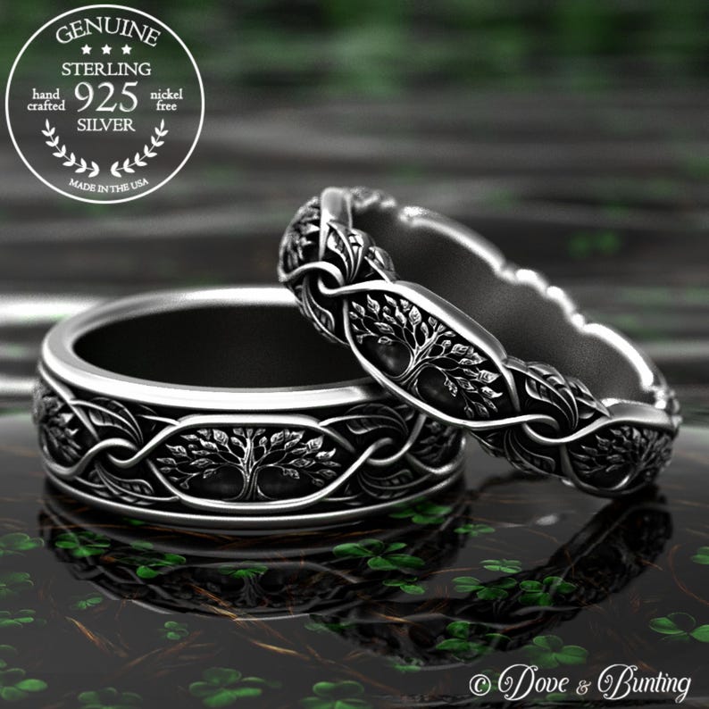 Sterling Matching Forest Wedding Ring Set, Silver His Hers Tree of Life ...