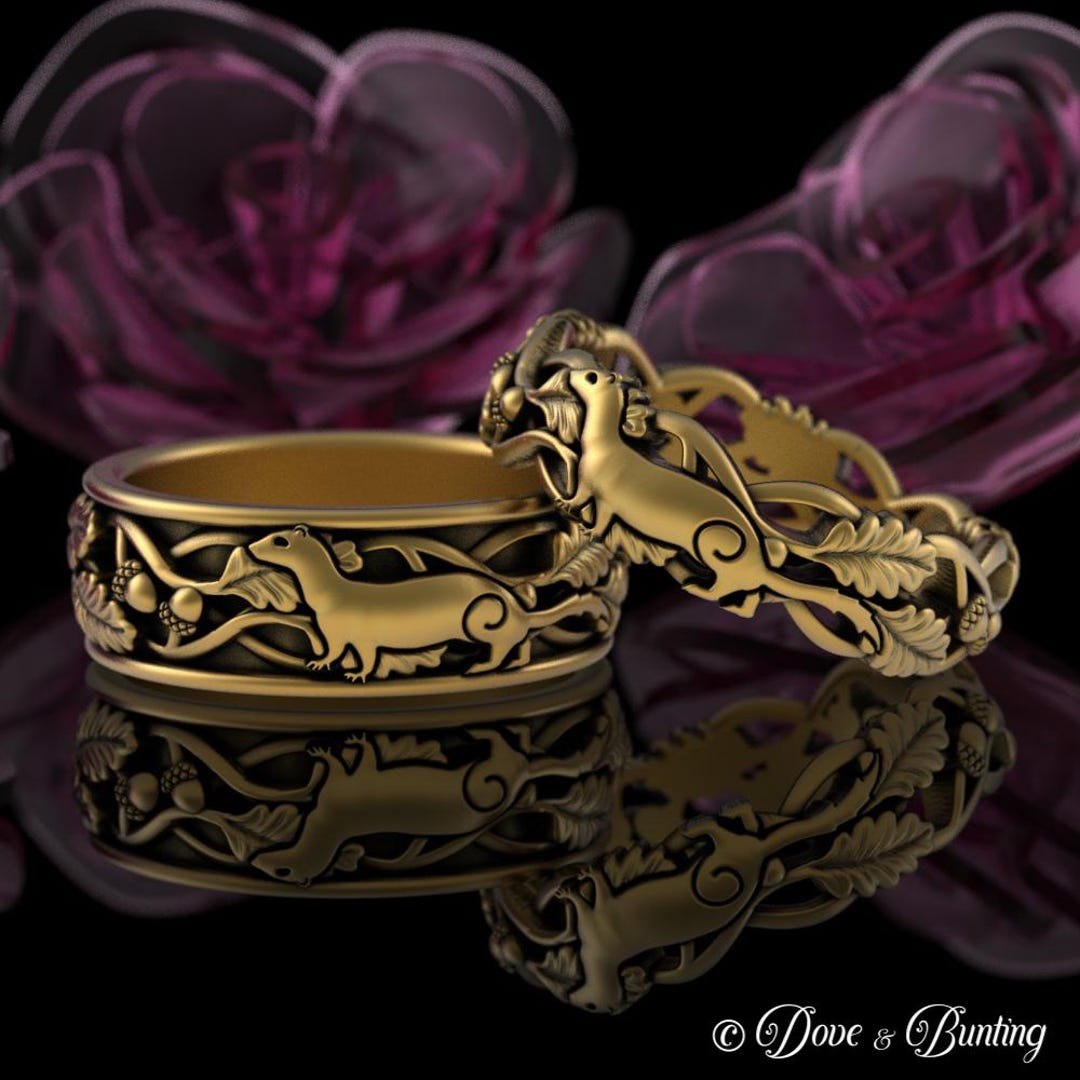 Gold Ferret His Hers Wedding Rings, Ferret Matching 10K 14K Handfasting ...