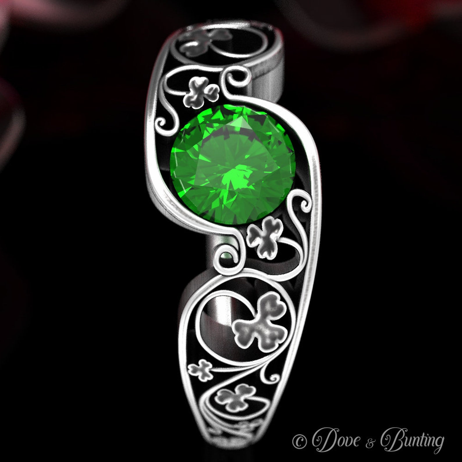 Emerald Clover Ring Clover Engagement Ring Emerald Silver | Etsy