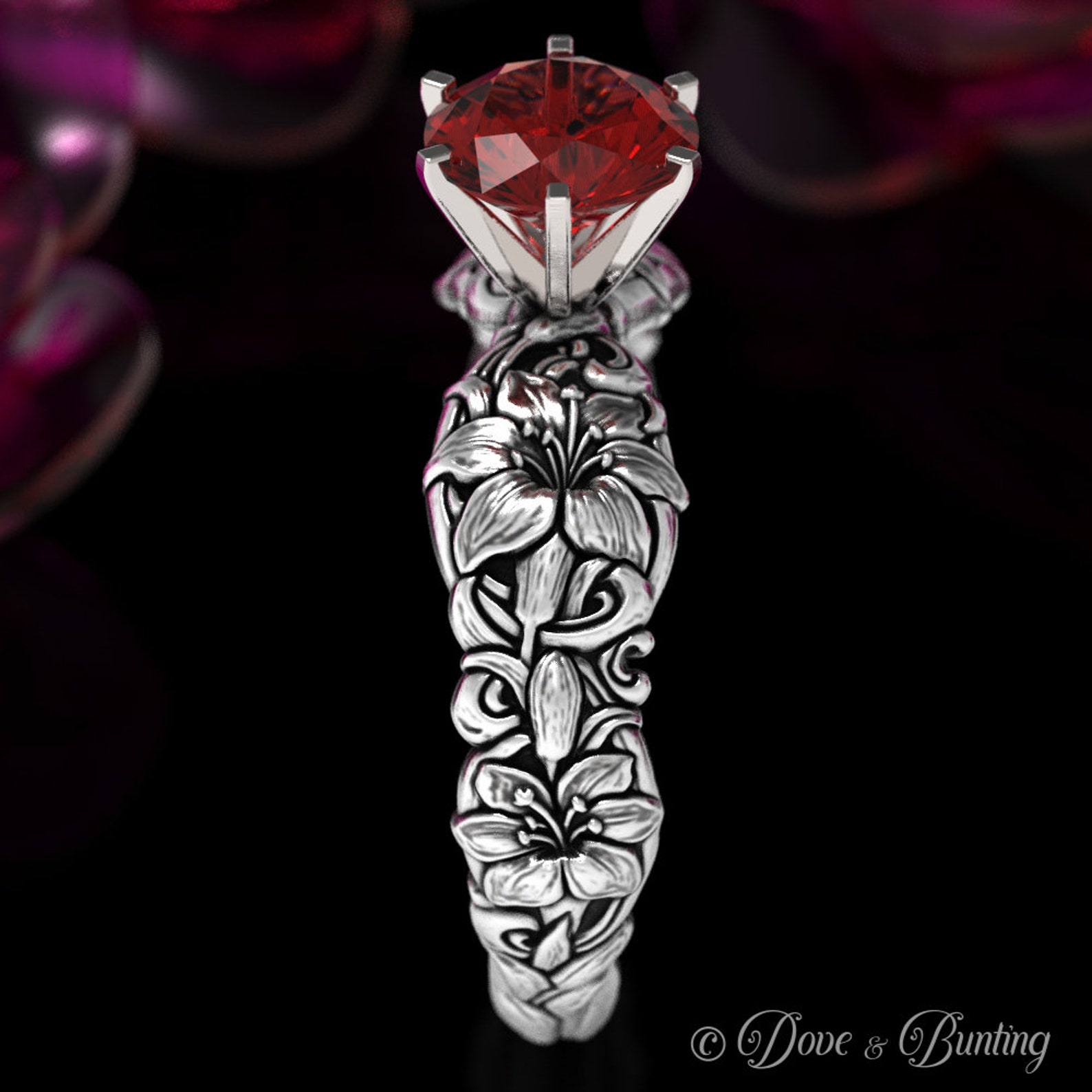 10K Ruby Lily Ring 14K Gold Floral Engagement Ruby Flower - Etsy