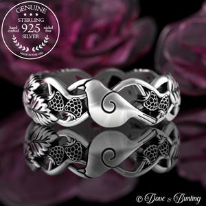 Botanical Bird & Berries Ring, Sterling Blackberries Sparrow Ring ...