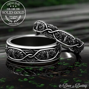 His Hers Tree of Life Wedding Rings, 10K Gold Oak Tree Rings, 14K ...