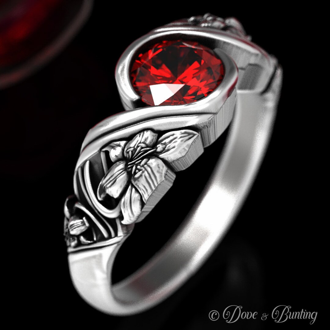 Lily Ruby Engagement Ring, Art Nouveau Engagement Ring, Nature Wedding ...