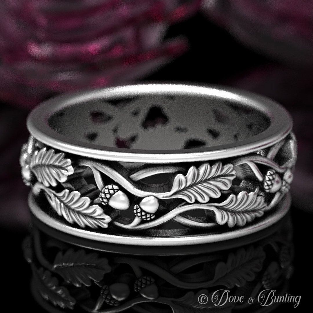 Mens Oak Leaf Ring, Sterling Silver Mens Ring, Nature Wedding Band ...