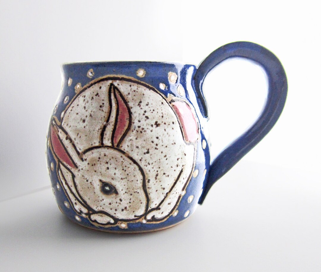 White Rabbit Mug, Gift for Her , Great Christmas Gift, Pottery Mug ...