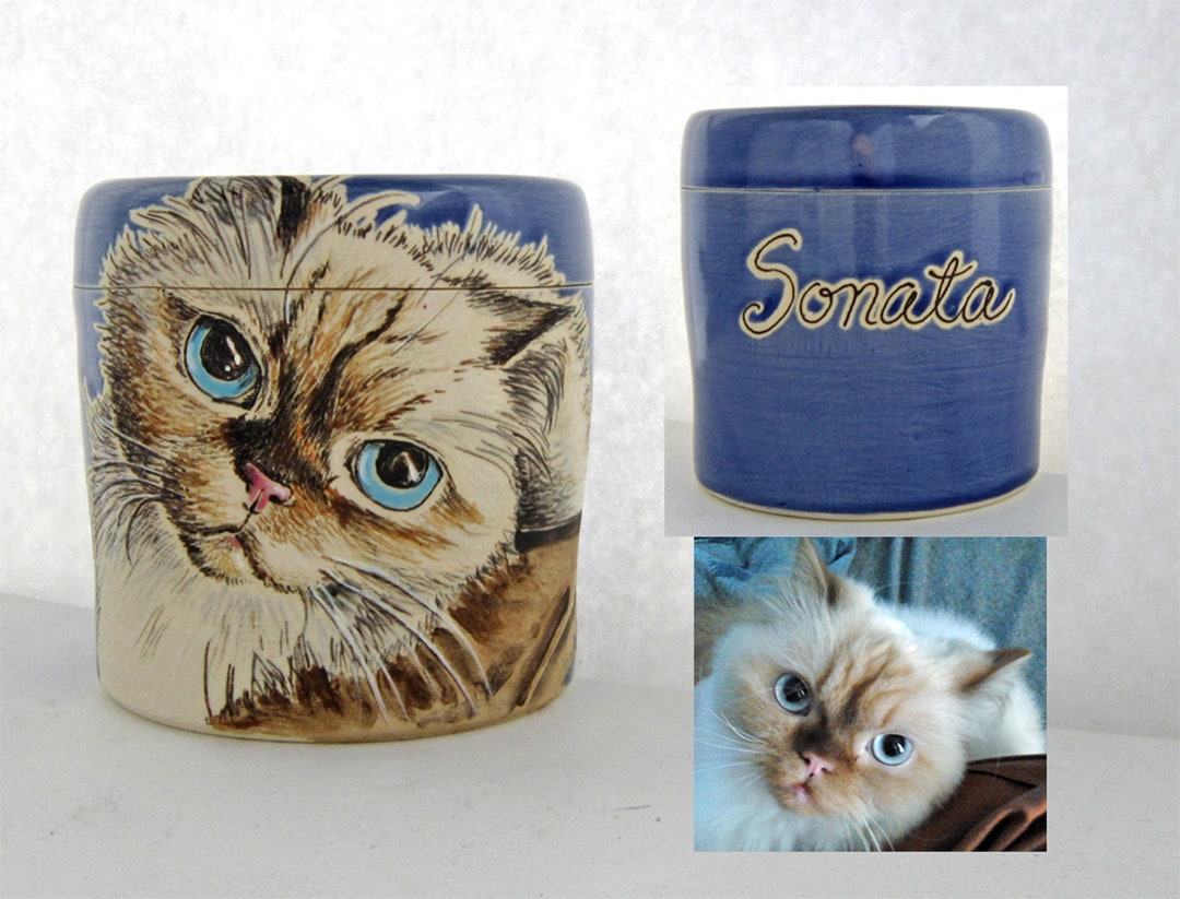 Personalized Cat Urn, Custom Cat Portrait Artist, Pet Cremation Urn ...