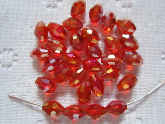 16 Red & Golden AB Facected Oval Crystal Beads 9mm X 6mm | Etsy