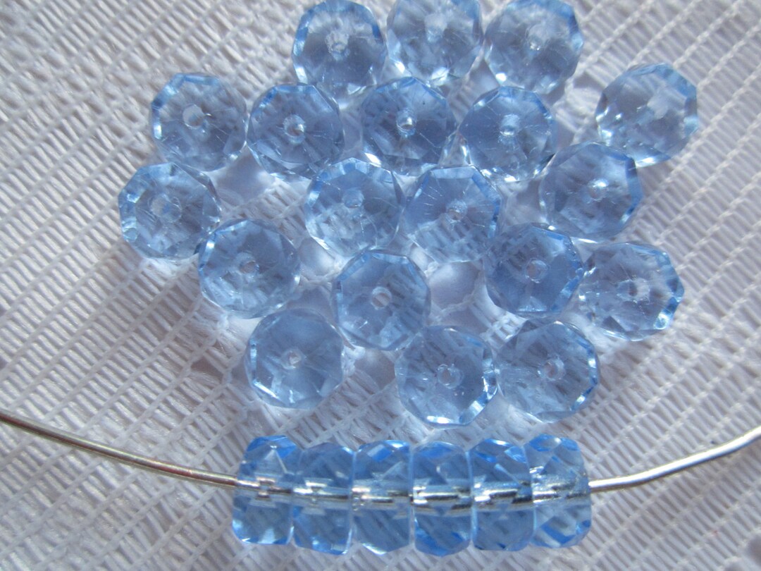 20 Light Sapphire Blue Transparent Faceted Disc Czech Glass Beads 8mm ...