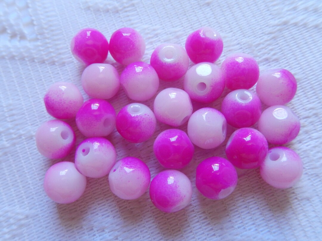 25 Pink Hot Pink Opaque Round Faceted Ball Glass Beads 8mm - Etsy