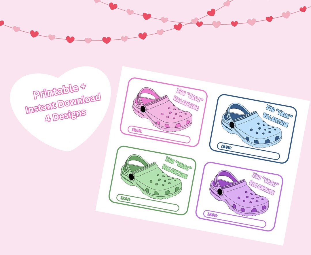 Croc Valentine Card Printable - Instant Digital Download - Croc Charm ...