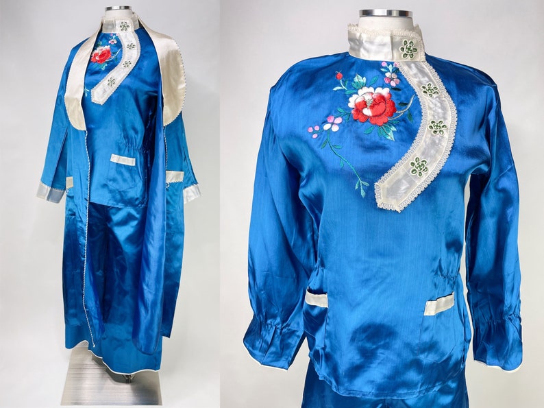 1940s-1950s Blue Japanese Hand Embroidered Blue Satin - Etsy