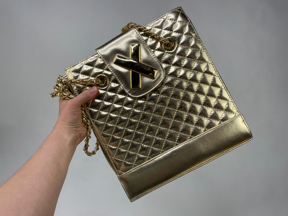 Vintage 2000s Gold Metallic Large Rectangle Purse w Q… - Gem