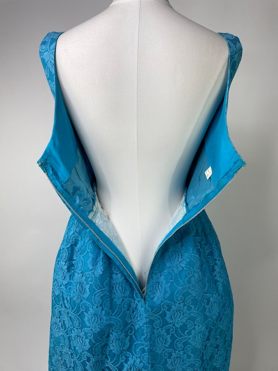 1960s Bright Blue Lace & Taffeta Bridesmaid Dress Sma… - Gem