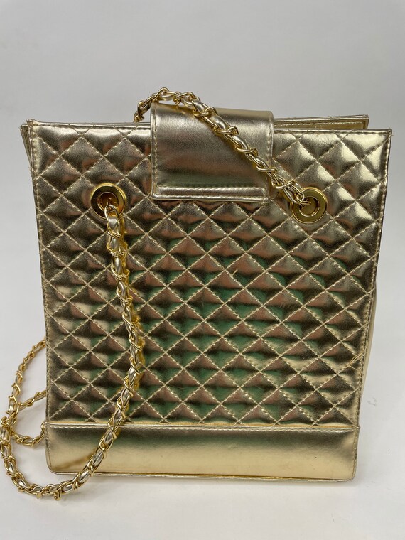Vintage 2000s Gold Metallic Large Rectangle Purse w Q… - Gem