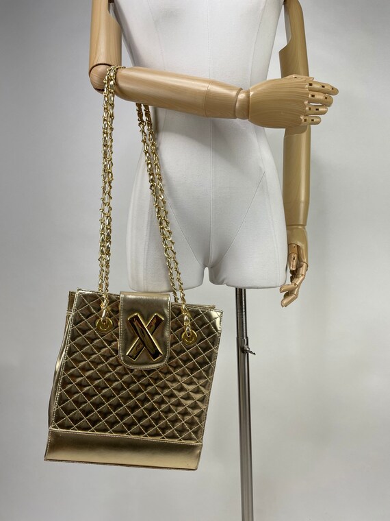 Vintage 2000s Gold Metallic Large Rectangle Purse w Q… - Gem