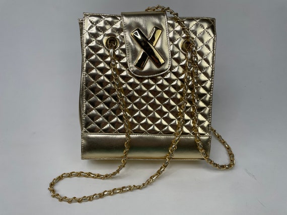 Vintage 2000s Gold Metallic Large Rectangle Purse w Q… - Gem