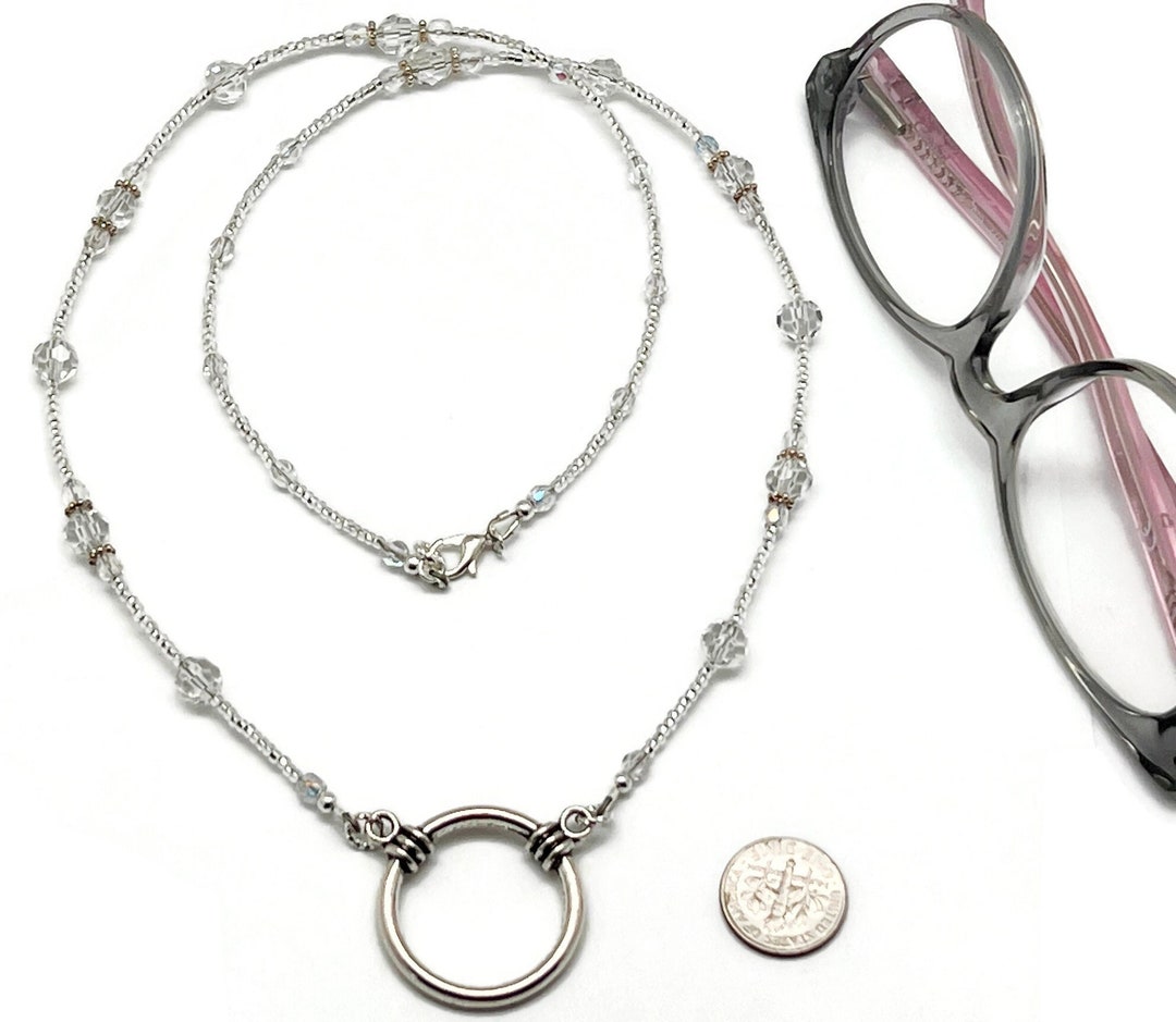 Short Crystal Eyeglass Loop Necklace, Reading Glasses Chain W Ring ...
