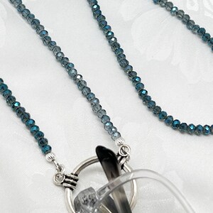 Silver Blue Eyeglass Holder Necklace, Glasses Loop Chain, Beaded ...