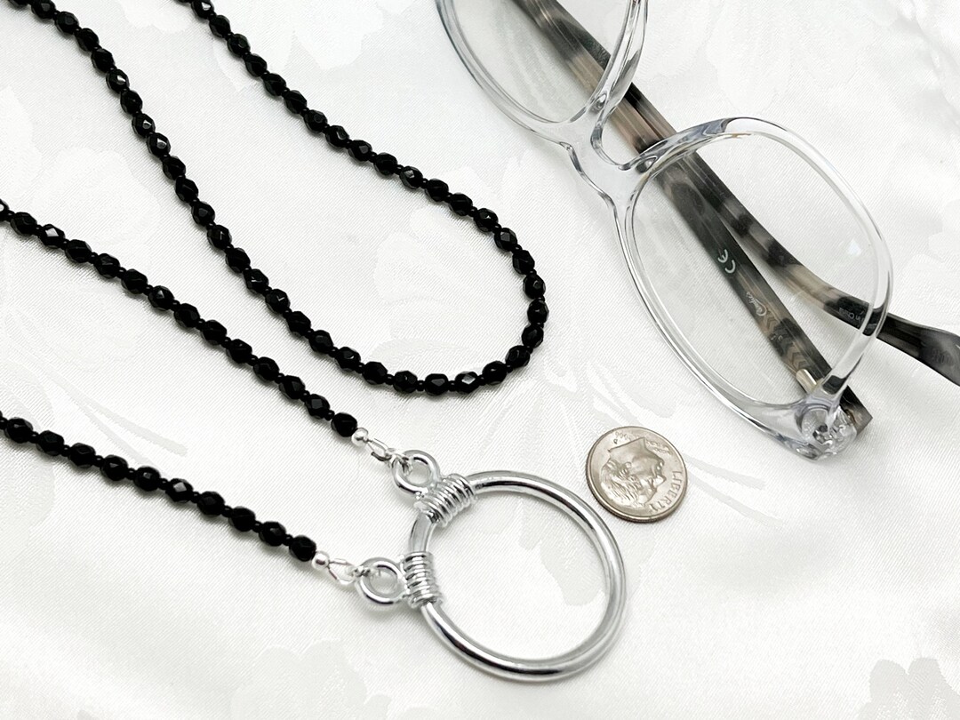 Black Eyeglass Holder Necklace, Eyeglass Loop Chain, Reading Glasses ...