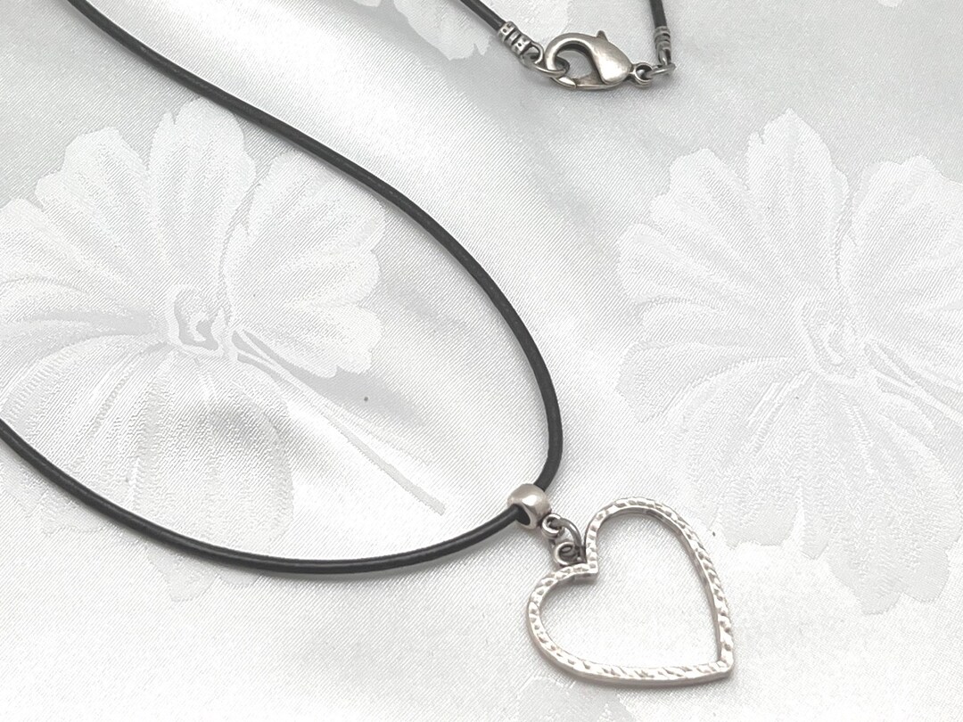 Gray Leather Eyeglass Holder Necklace Silver Heart Eyeglass Necklace Reading Glasses Chain