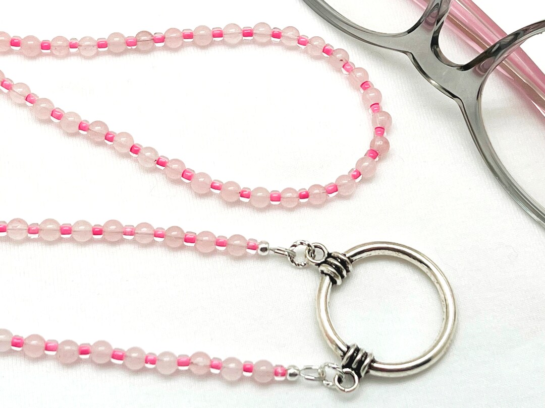 Eyeglass Holder Necklace W Rose Quartz, Glasses Loop Necklace, Eyeglass ...