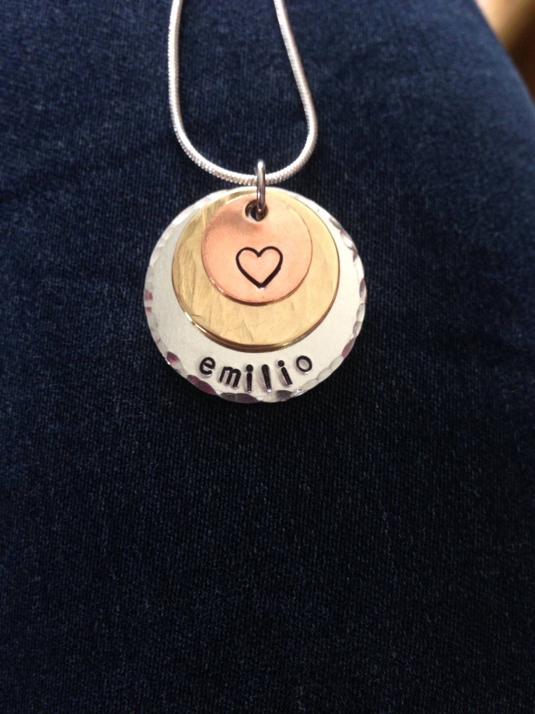 Personalized Tri Color Name Necklace, 3 Disc, Name, Date, Heart, Silver ...