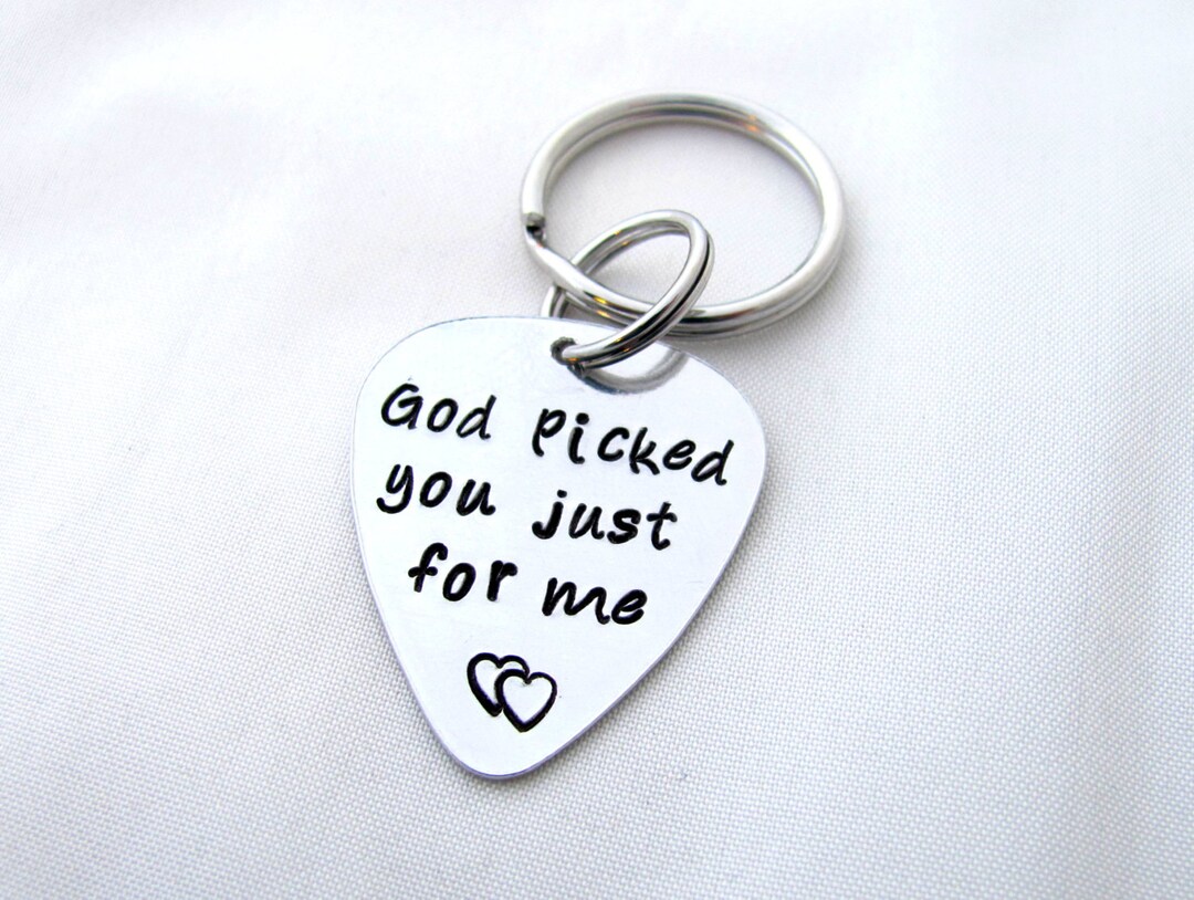 God Picked You Just for Me Guitar Pick Key Chain, Double Hearts Stamp ...