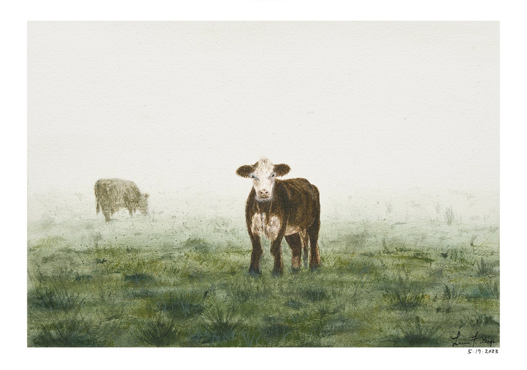 Watercolor Print Watercolor Painting Cow Cow Medicine Mist Cow in the ...